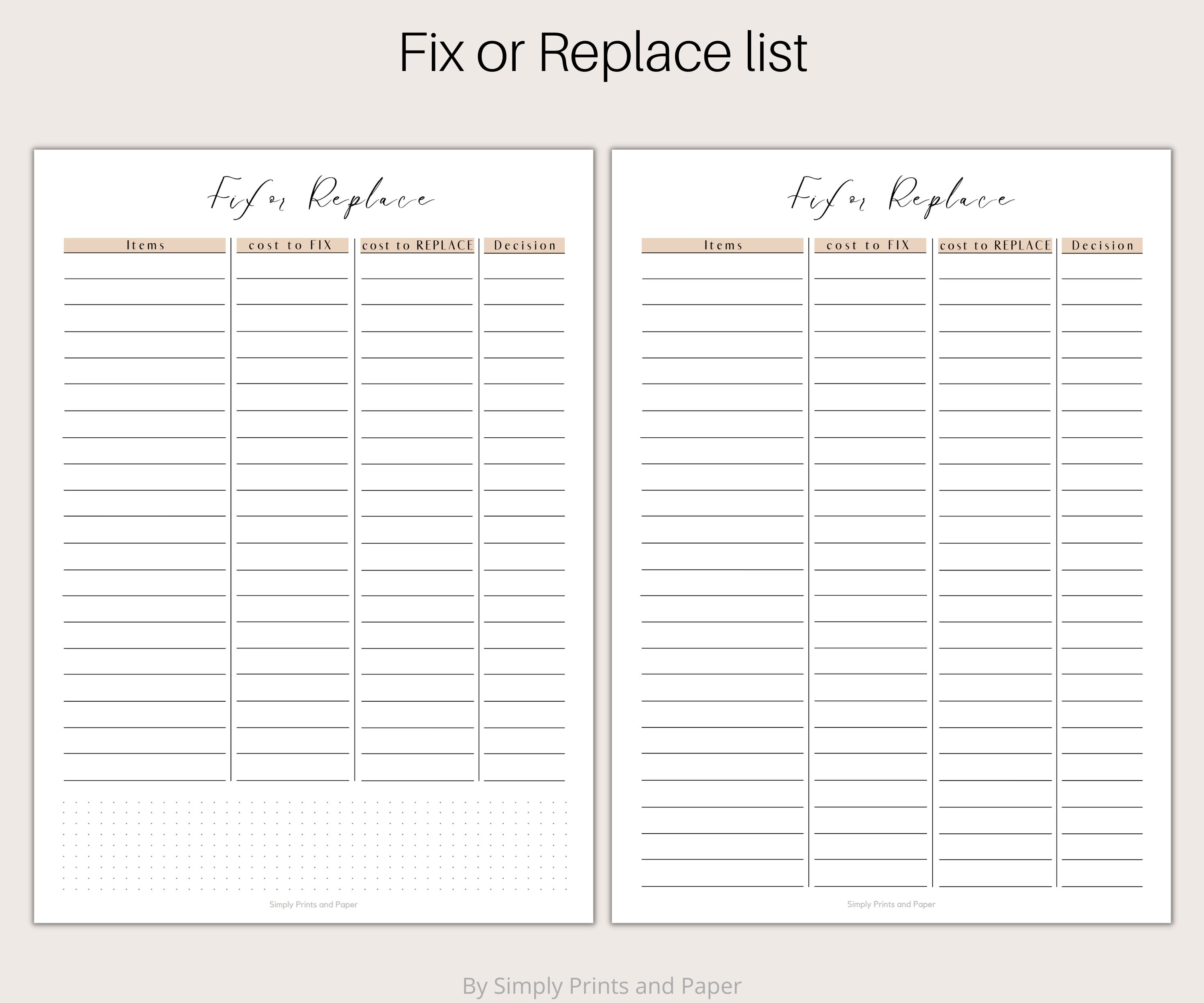 Set of 3 Declutter Lists, Printable Declutter Planner, Fix and Repairs ...