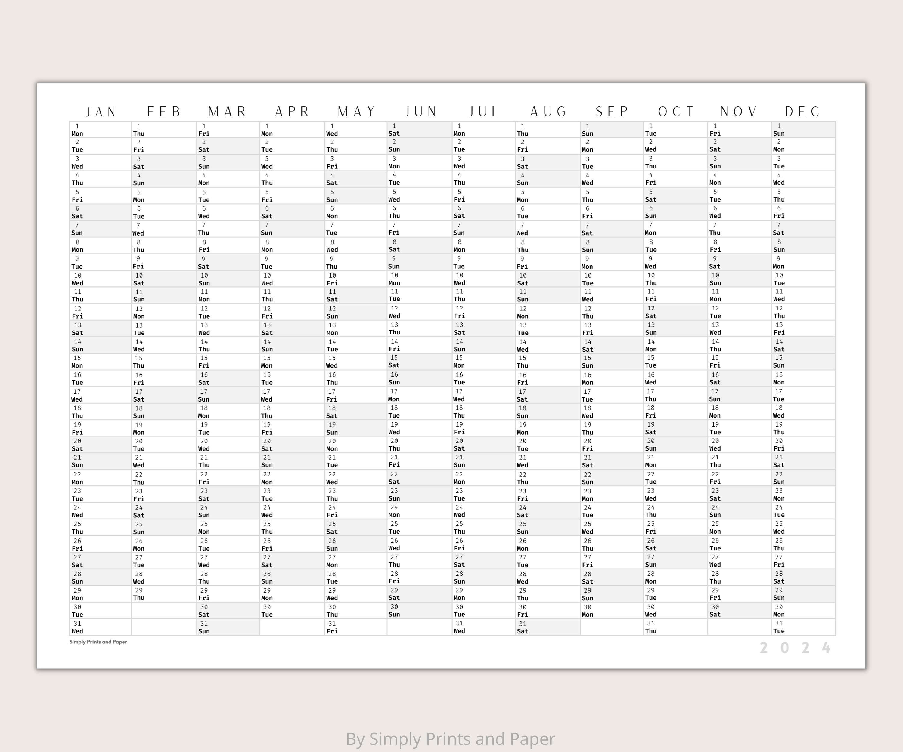 2024 Classic Wall Calendar Printable Yearly Planner Black & White Large ...
