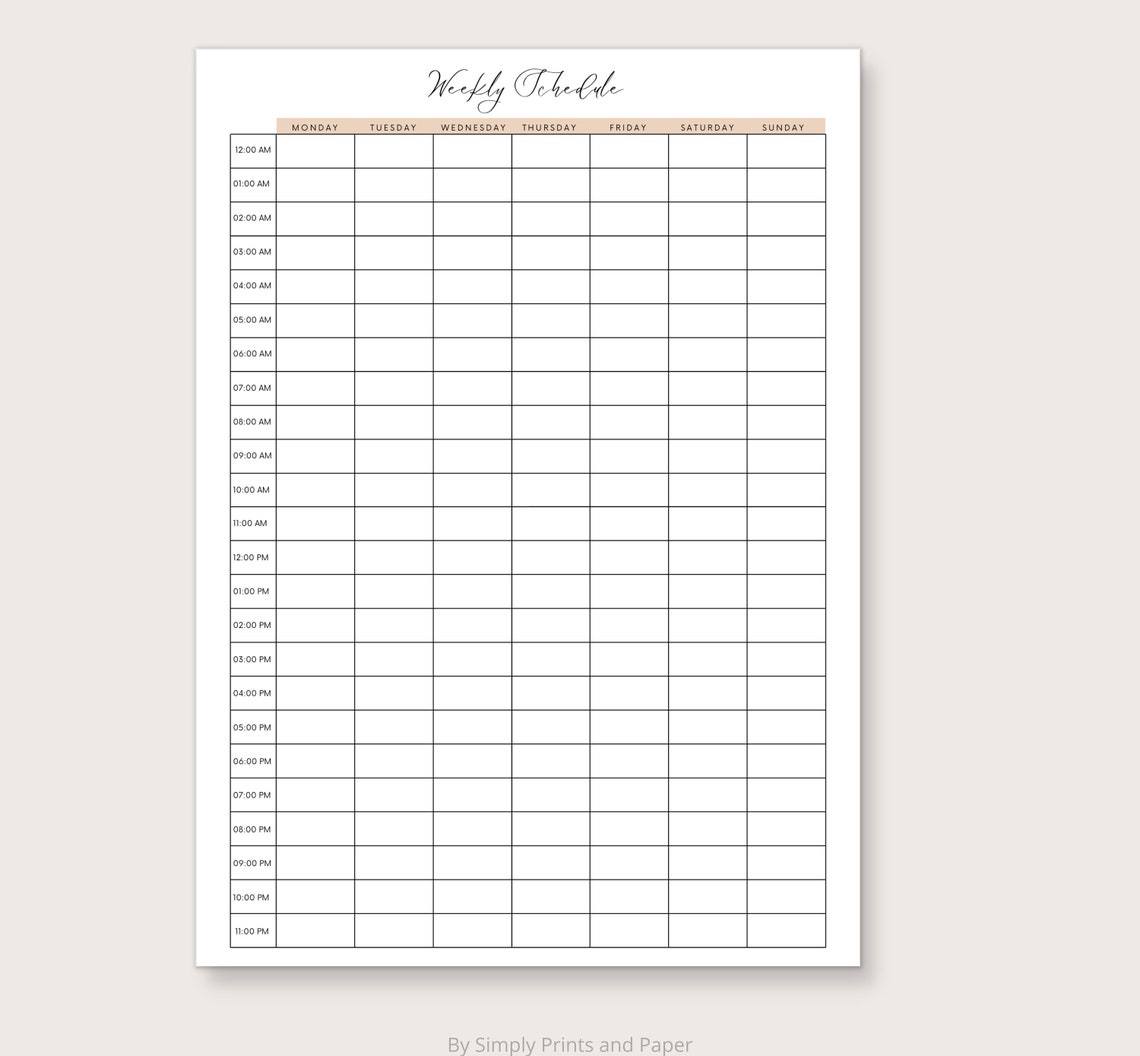 Simple Weekly Schedule Weekly Time Block Planner Printable - Etsy