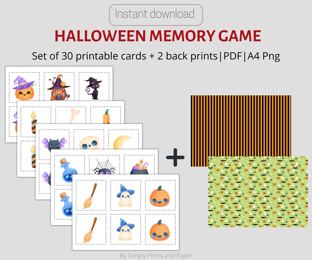 Halloween Memory Game, Printable Halloween Matching Game, Kids Memory ...