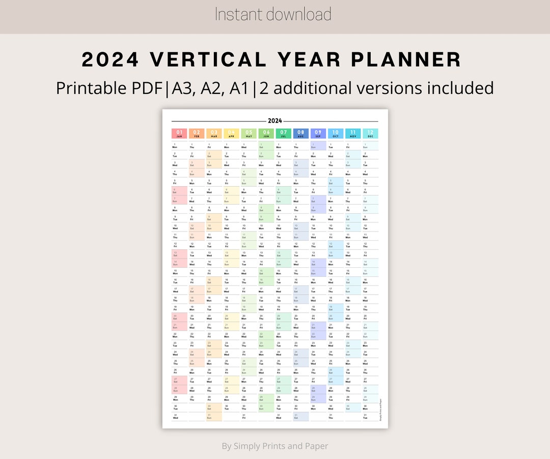 2024 Colorful Rainbow Wall Calendar Printable Yearly Planner Modern ...