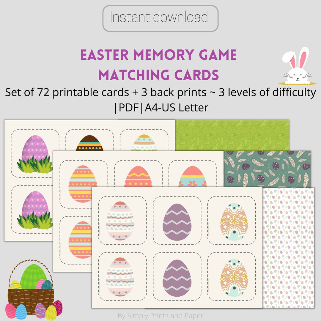 Easter Memory Game Printable, Matching Card Game Activity for Kids ...