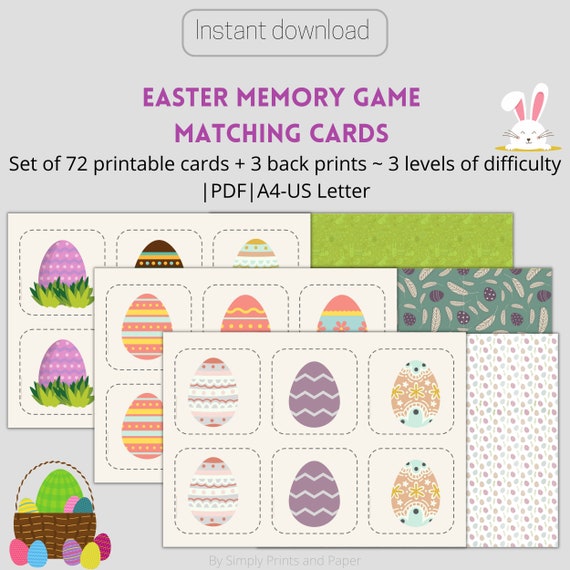 Easter Memory Game Printable Matching Card Game Activity for | Etsy