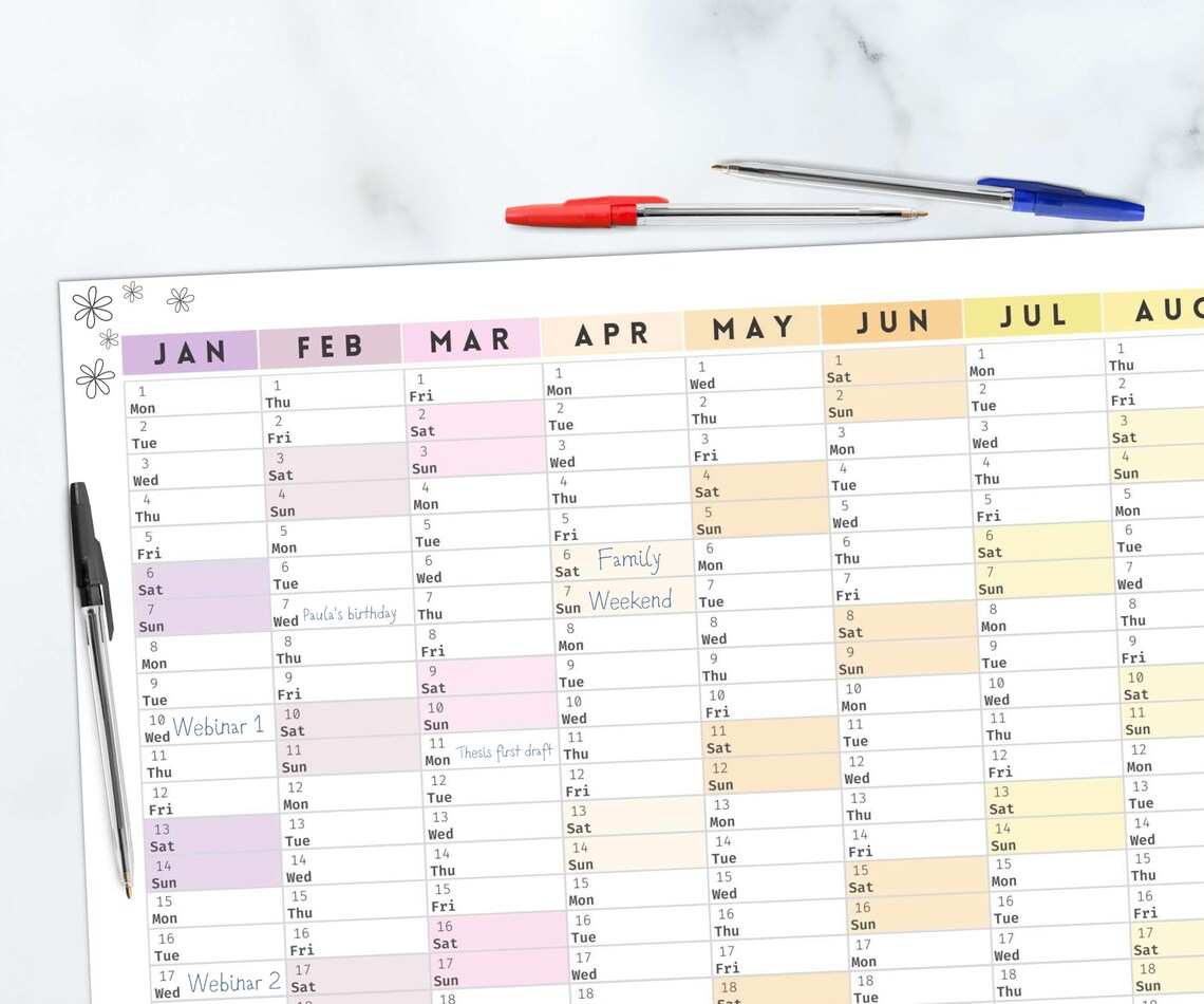 2024 Colorful Pastel Wall Calendar Printable Yearly Planner Large Wall ...
