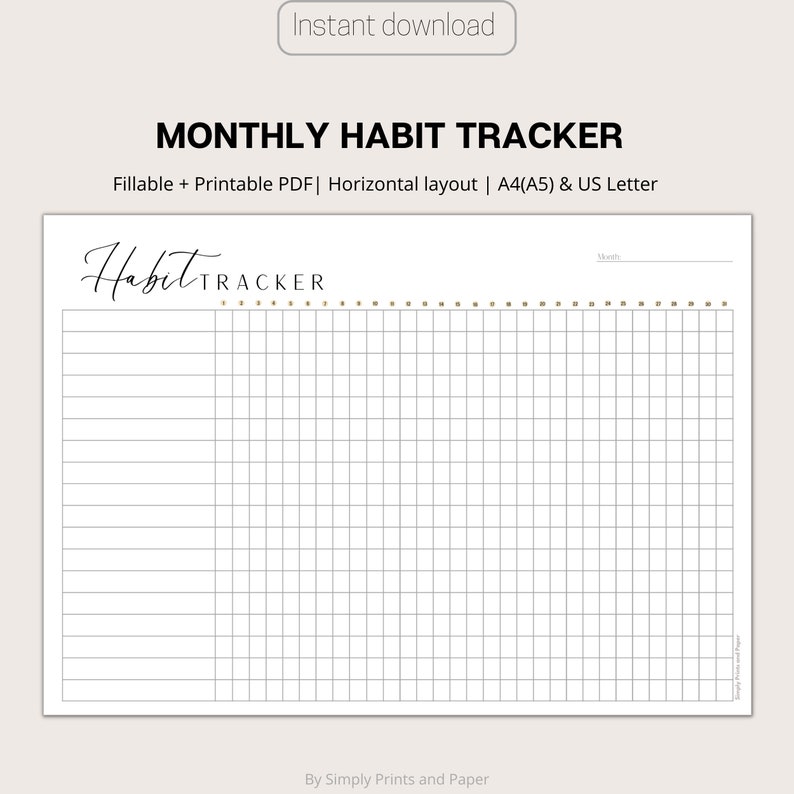 Monthly Habit Tracker Printable Landscape, Routine Tracker, Habit ...