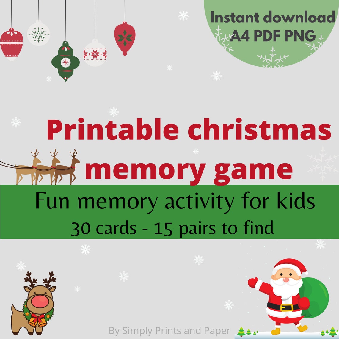 Christmas Memory Game, Printable Christmas Matching Game, Kids Memory ...