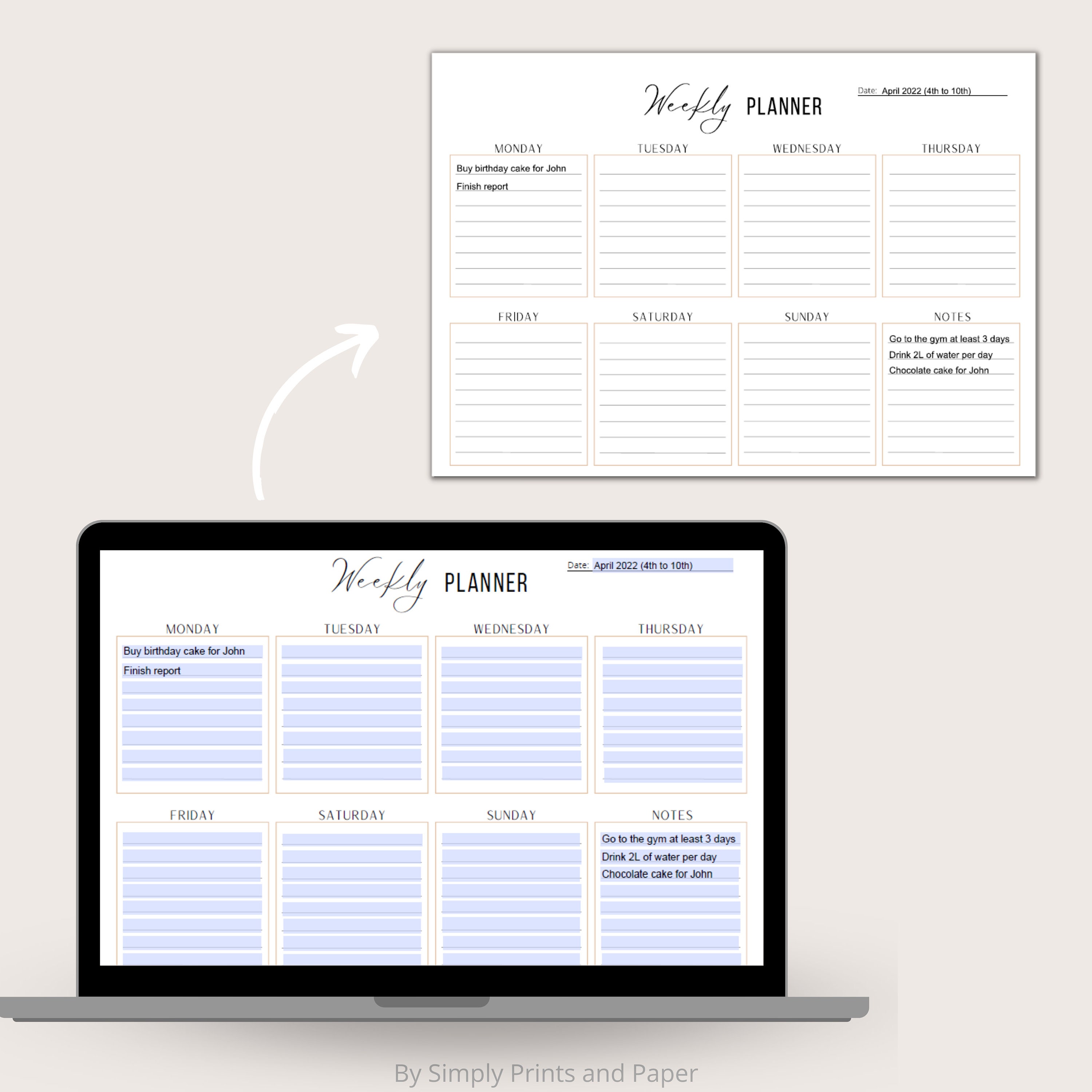 Printable Weekly Planner, Fillable PDF Schedule, Office Organizer ...