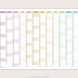 2024 Colorful Pastel Wall Calendar Printable Yearly Planner Large Wall ...