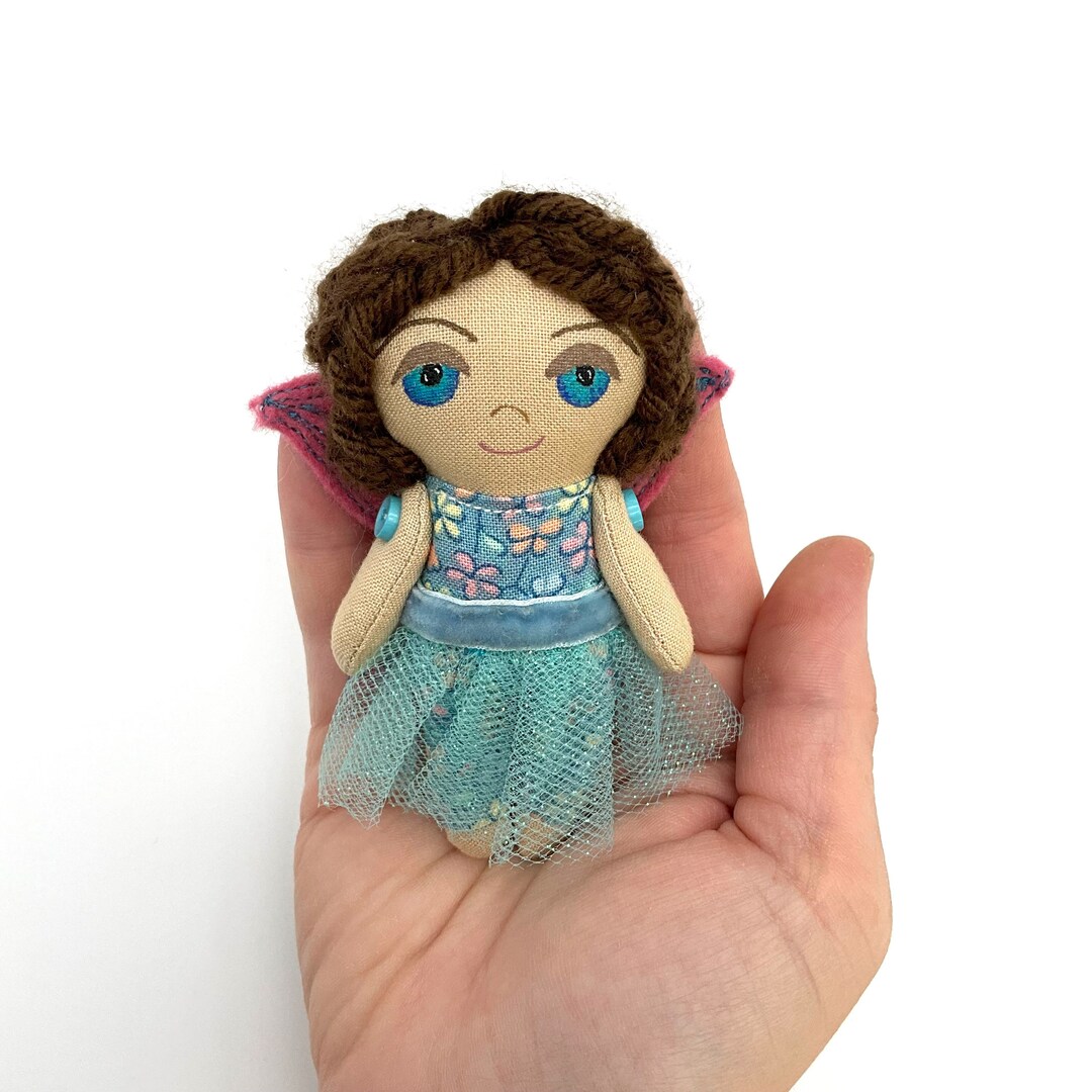 Mini Fairy Doll | Pocket Fairy | Pink Wings and Blue Tutu | Blue Eyes ...