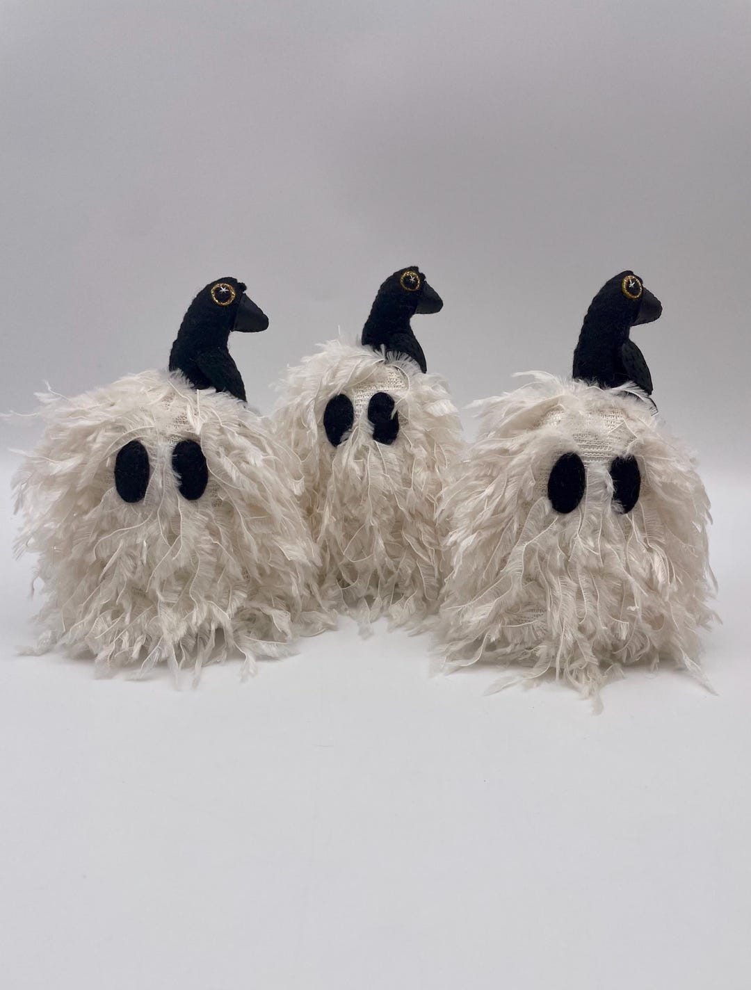Whimsical Ghost Plushie With Raven Weighted Bottom Feathery Fabric Halloween Decor - Etsy