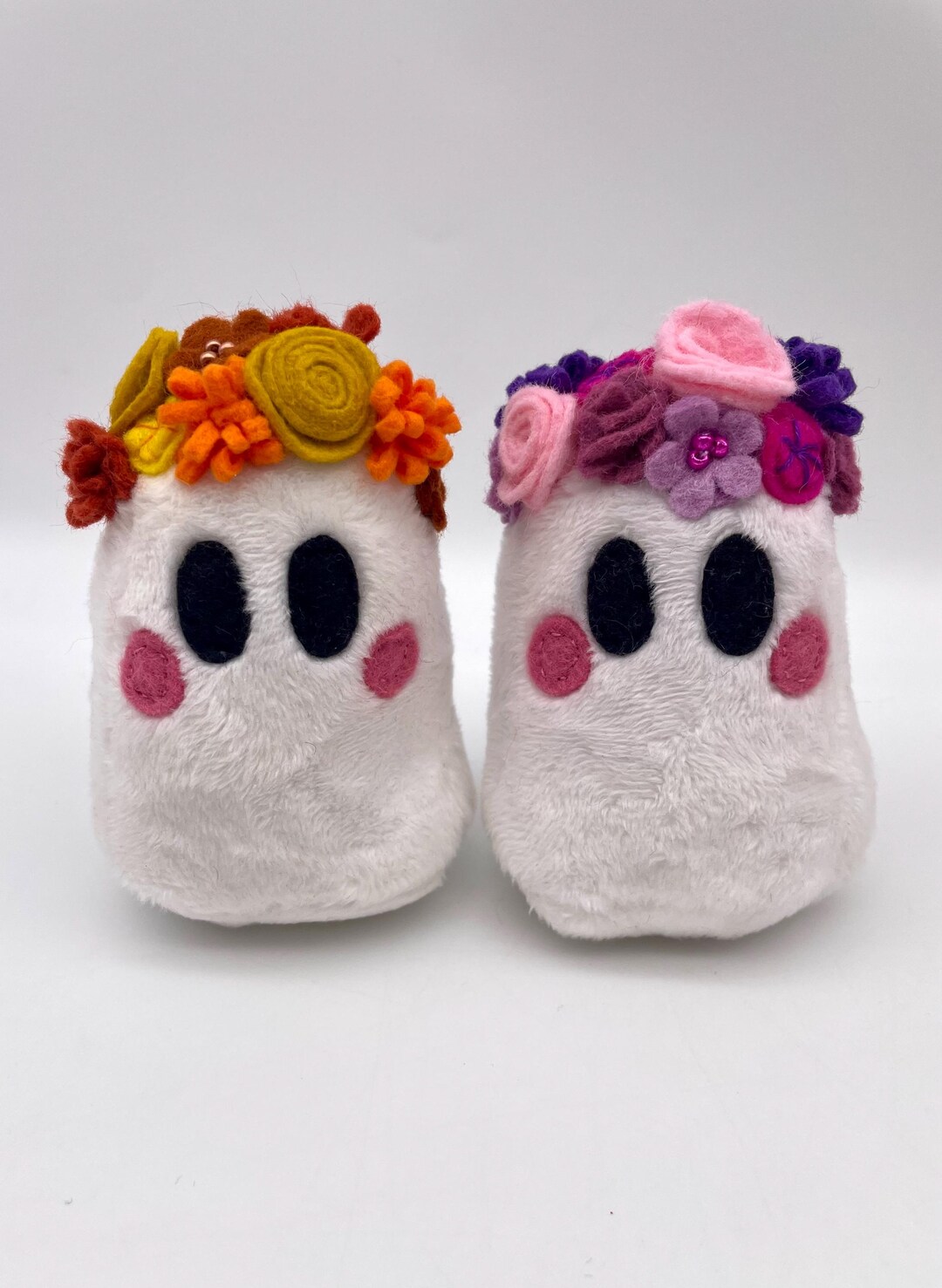 Minky Ghost Plushie With Flower Crown Weighted Bottom Halloween Decor Small Ghost Spring or ...