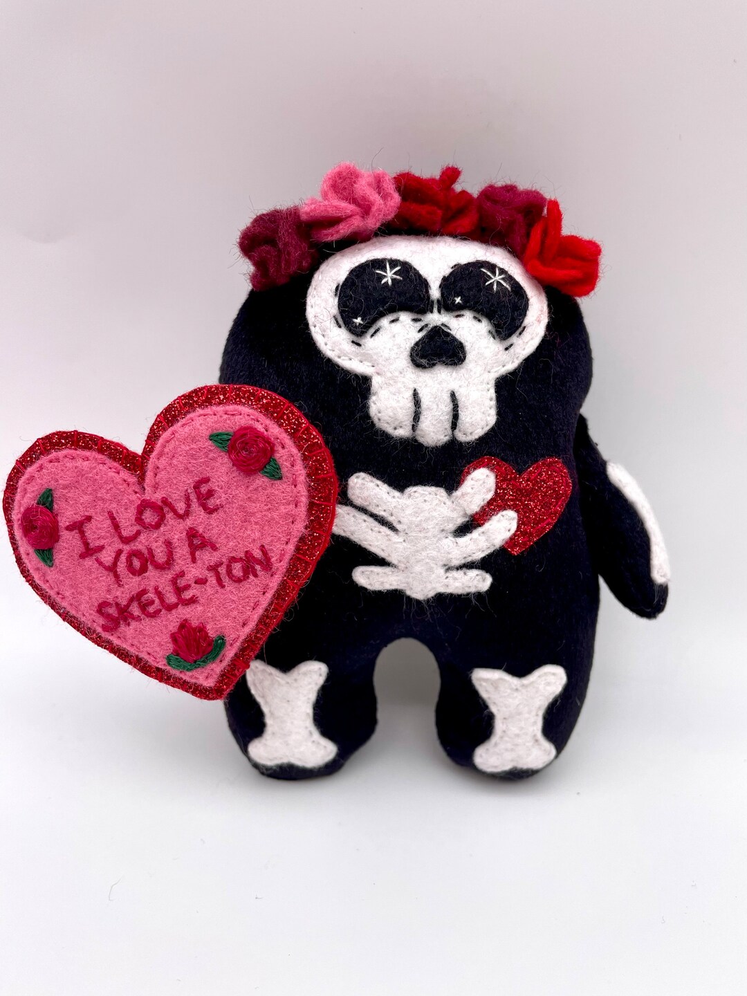 Skeleton Doll With Flower Crown Velvet Fabric Cute Skeleton Plush Heart ...