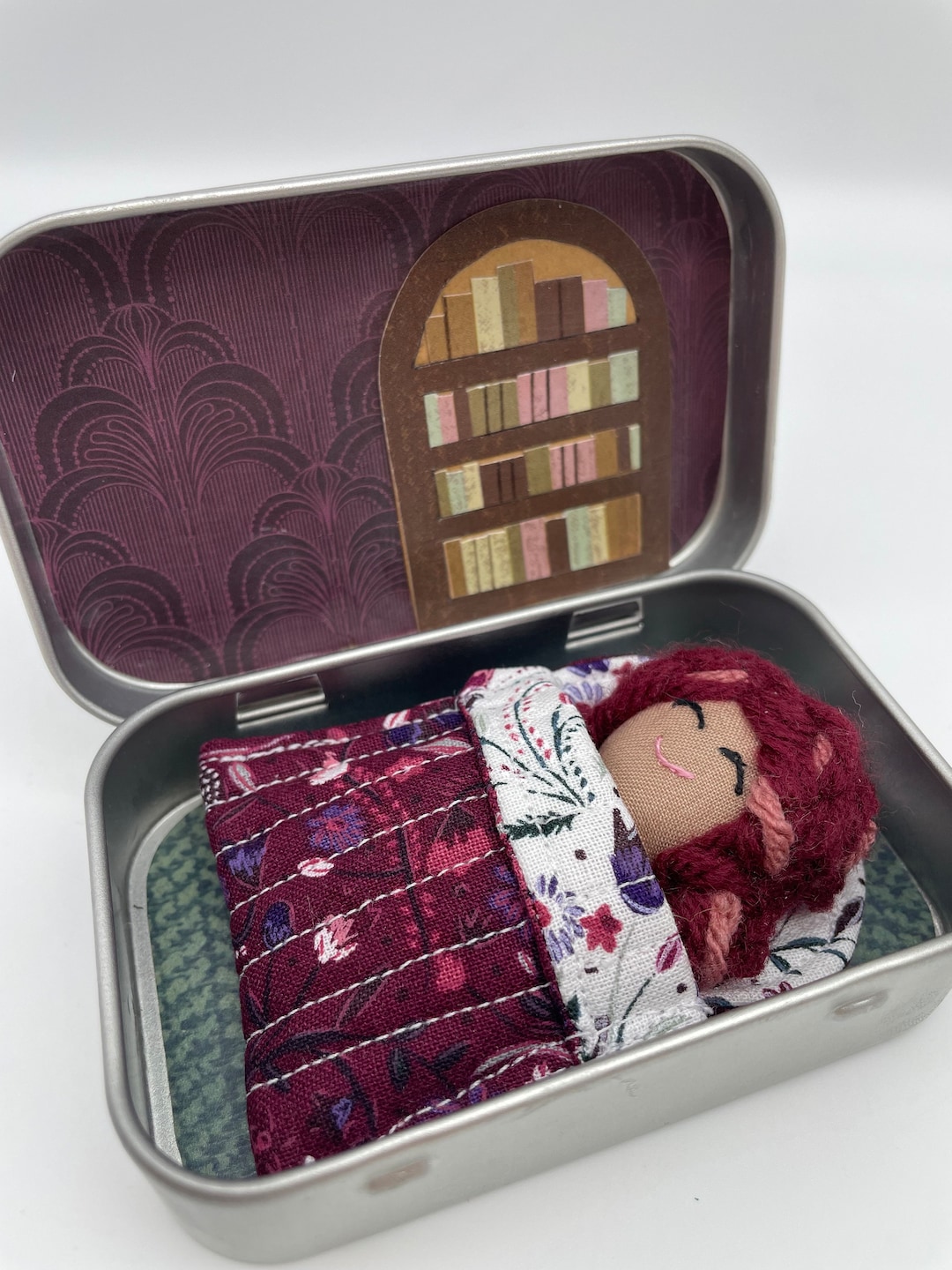 Miniature Tin Dollhouse With Library Book Lover Doll Bibliophile Doll ...