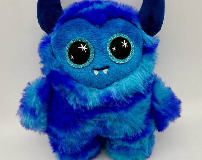 Blue Stripy Monster Plushie | Fuzzy Horned Monster | Whimsical Creature ...