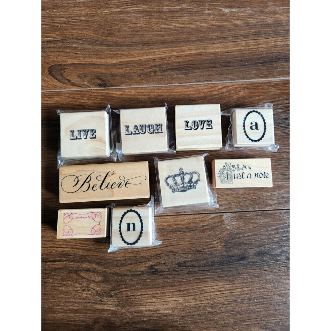 Wooden Rubber Stamps: Vintage Feminine Cursive Lot (crown, Text ...