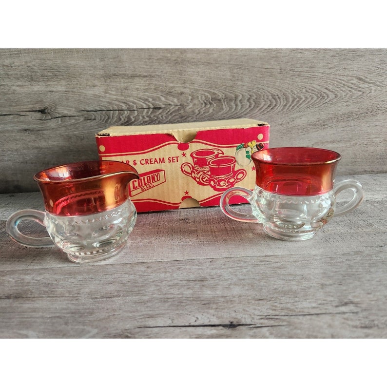 Kings Crown Ruby Red Sugar and Cream Set WITH BOX Colony Glass - Etsy