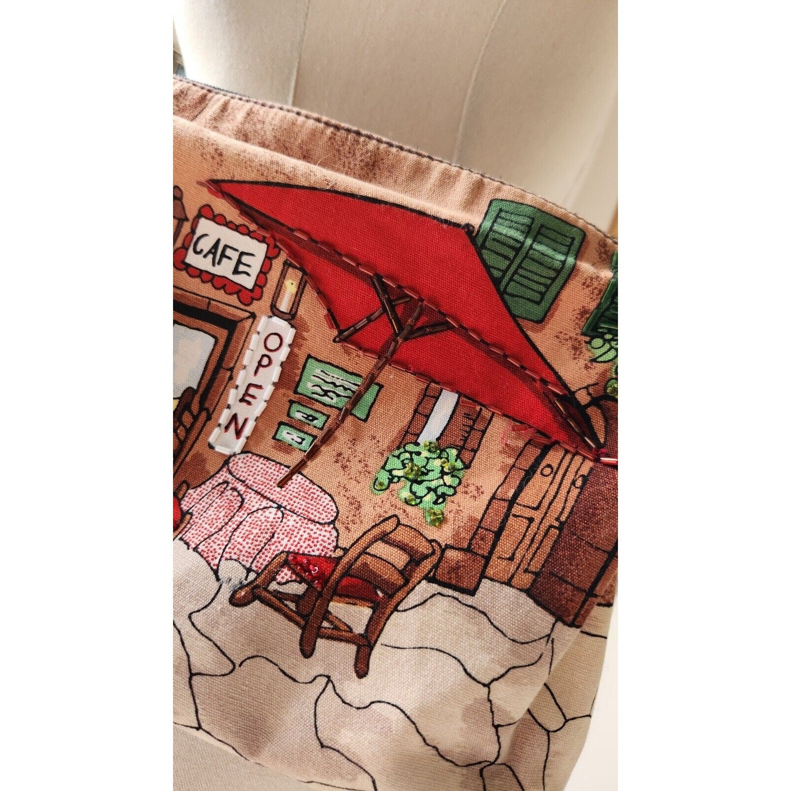 Embroidered Beaded Colorful Cafe Sidewalk Scene Handbag Purse - Etsy