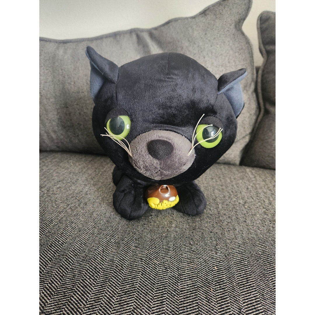 Snubbies Big Head Black Kitty Cat 10 Green Eyes Plush W/toy in Collar ...