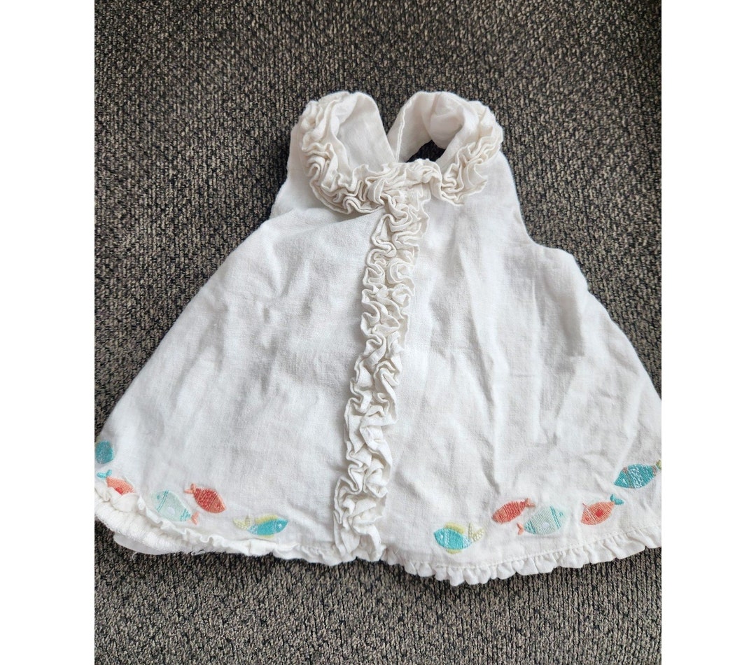 Janie and Jack 6-12 Month Girl Dress White Fish Print Baby Summer Dress ...