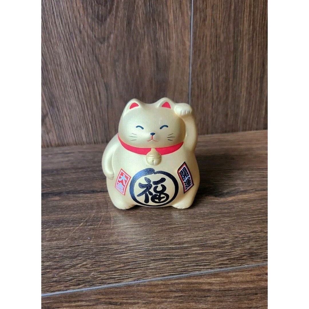Japanese 3.5 Gold Maneki Neko Lucky Cat Coin Bank Rich & Wealth Made in ...