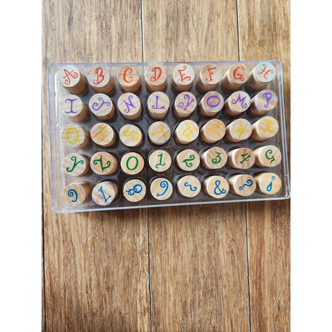 Abc's Alphabet Wooden Rubber Stamp Set With Punctuation Pieces - Etsy