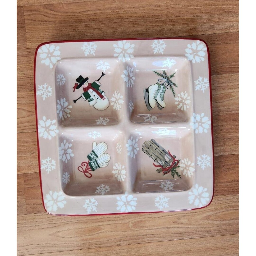 Vintage 4 Quadrant Light Pink Christmas Holiday Painted Appetizer ...