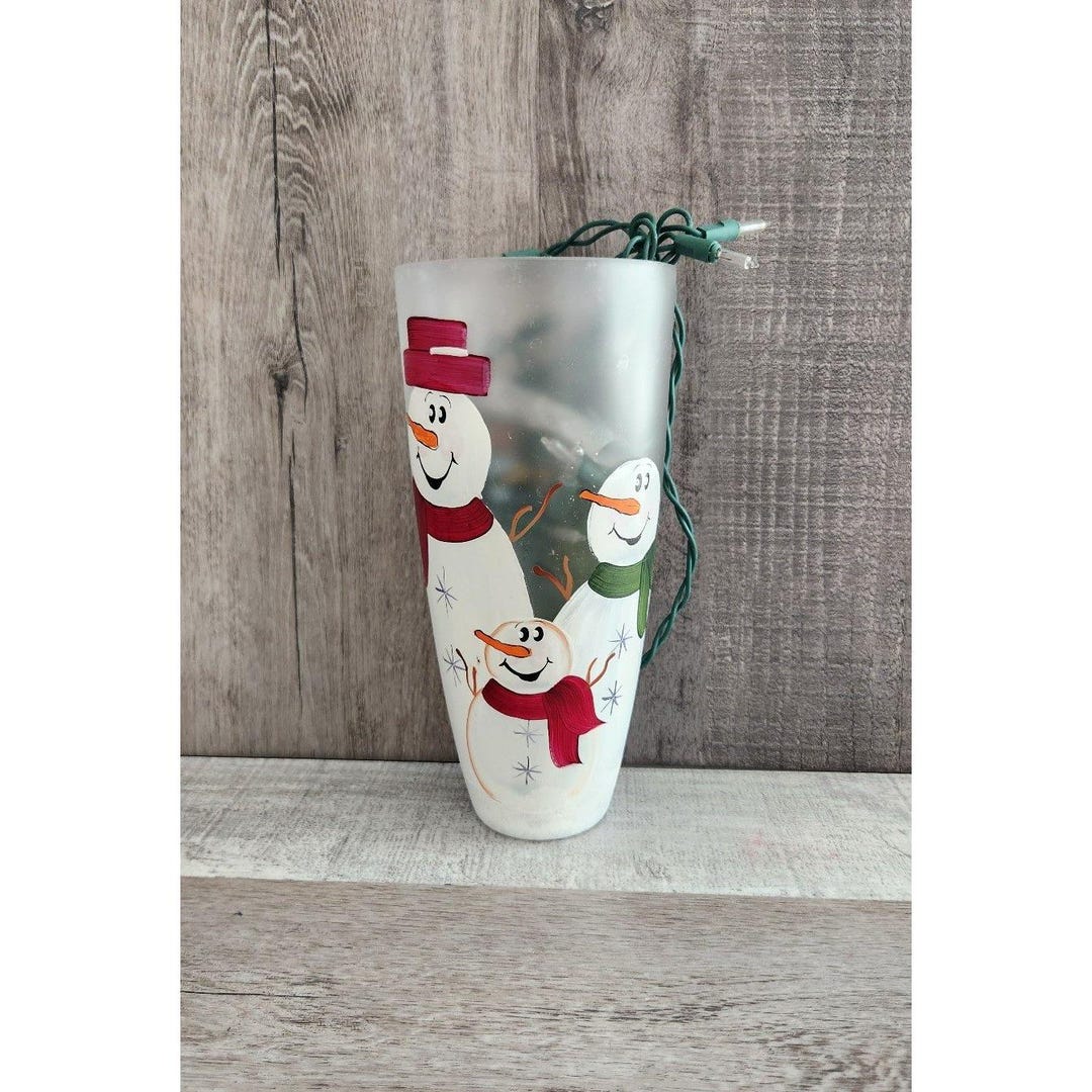 Vintage Painted Glass Light up Snowman Winter Holiday Christmas Vase ...