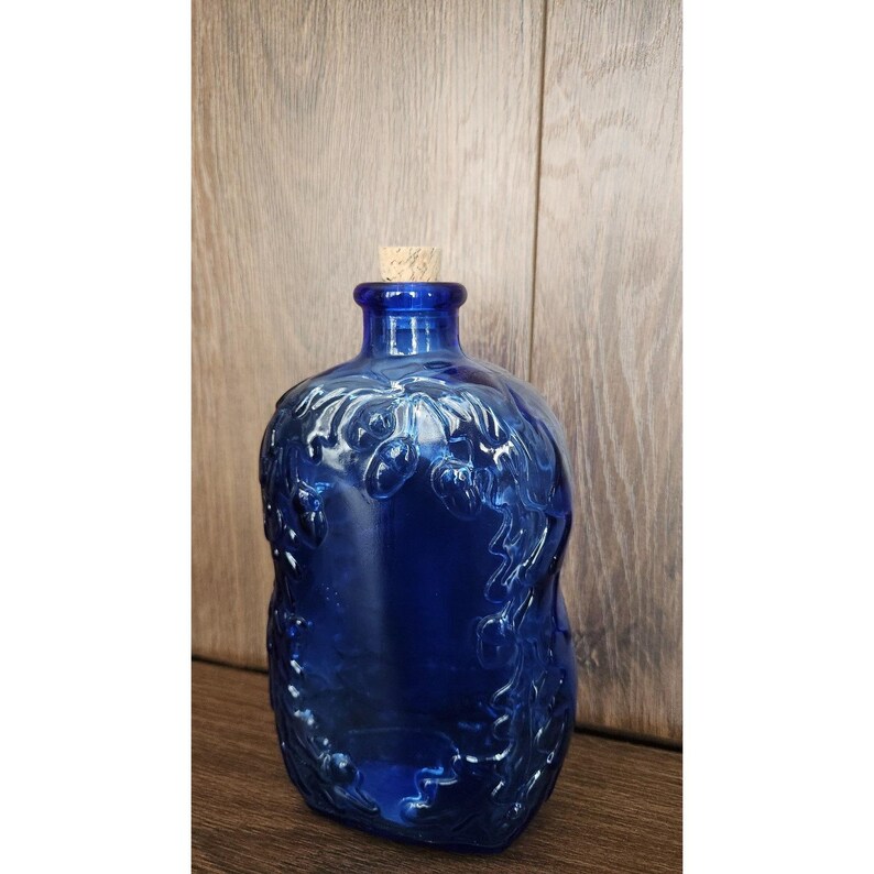 Vintage Libbey Cobalt Blue Glass Acorn Pattern Bottle Potion Cork Top 8 ...