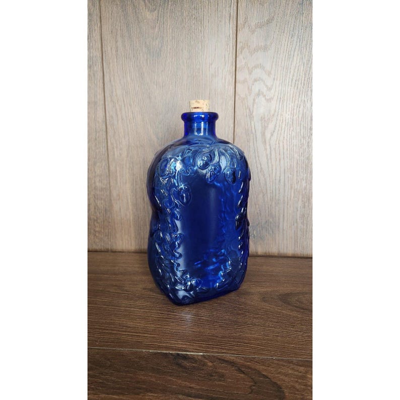 Vintage Libbey Cobalt Blue Glass Acorn Pattern Bottle Potion Cork Top 8 ...