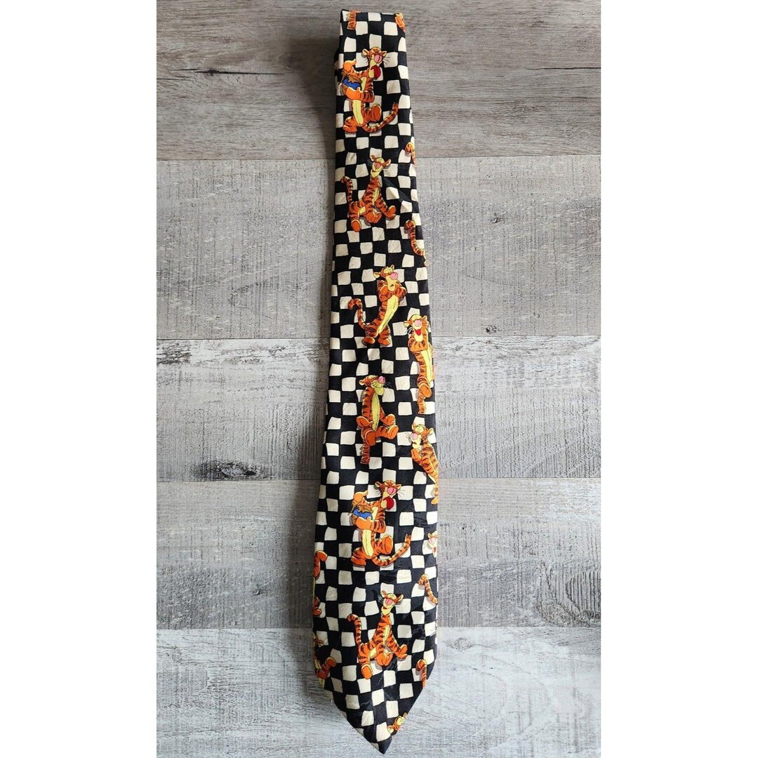 Vintage Disney Winnie the Pooh Tigger Checkered Black and White Necktie ...