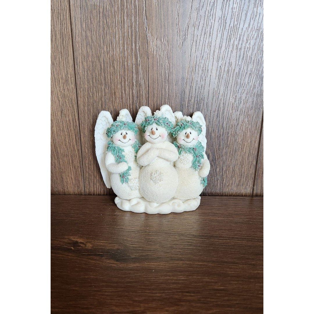 Vintage Ceramic Ganz Trio Snowmen Angel Candle Holder Christmas Decor 5 ...