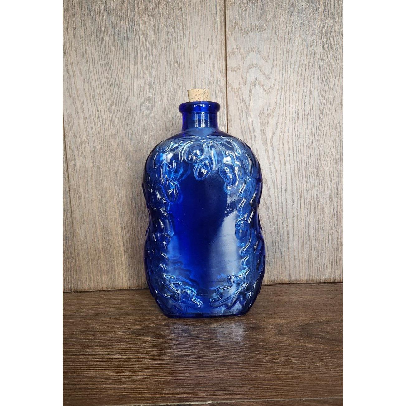 Vintage Libbey Cobalt Blue Glass Acorn Pattern Bottle Potion Cork Top 8 ...