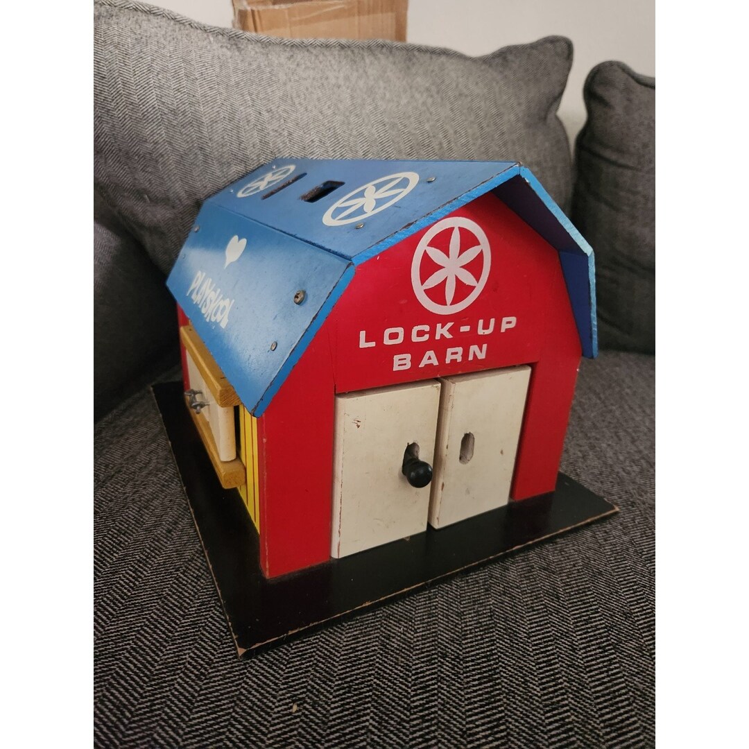 Vintage 1960s Toy Playskool Wooden Lock up Barn Learn and Play - Etsy