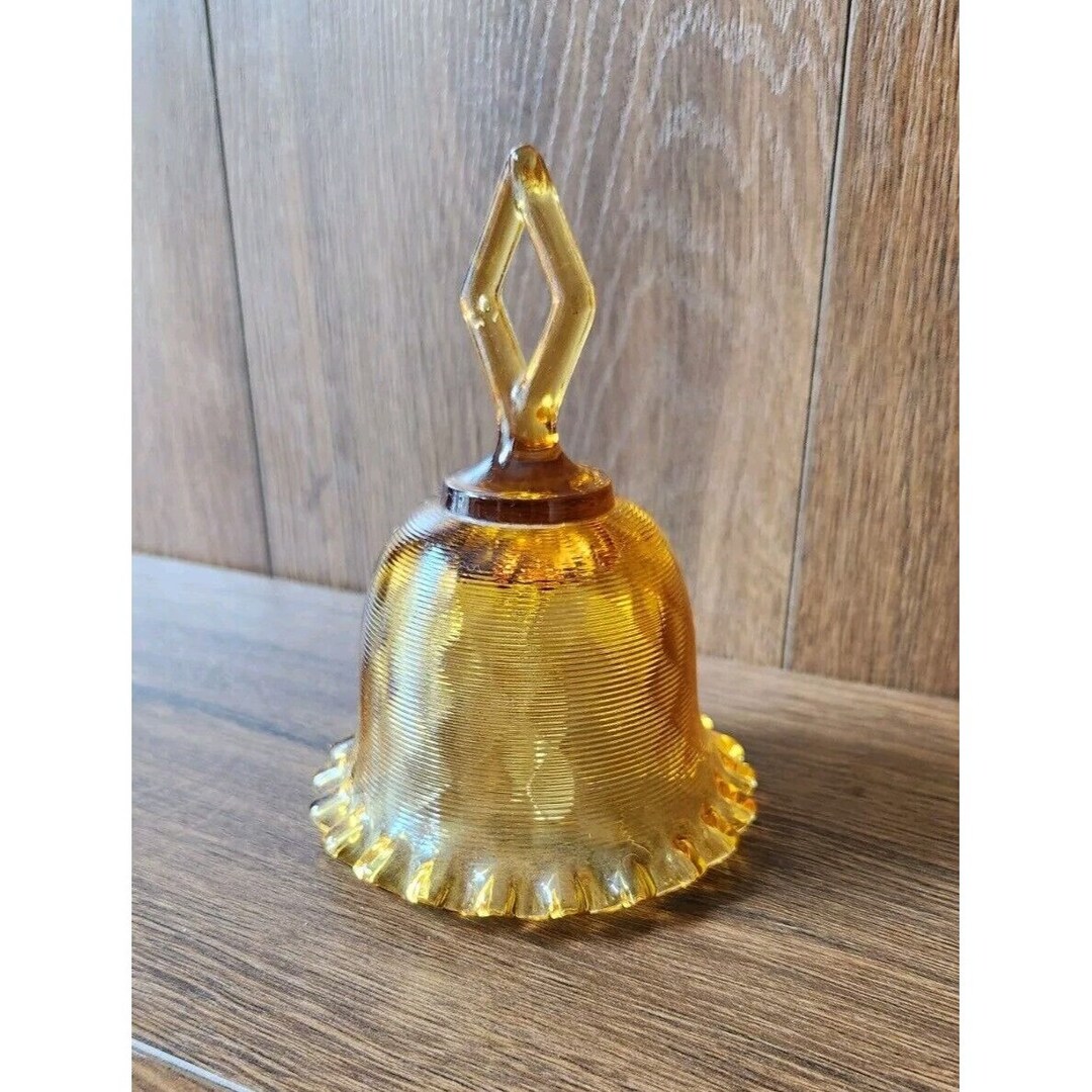 Fenton Amber Glass Threaded Optic Bell Diamond Handle & Ruffled Edge - Etsy