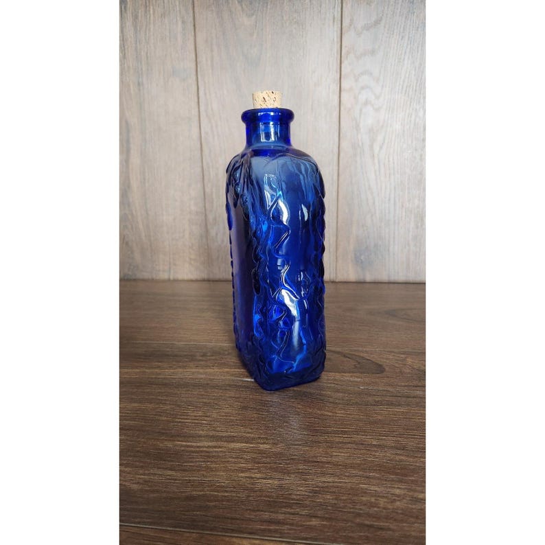 Vintage Libbey Cobalt Blue Glass Acorn Pattern Bottle Potion Cork Top 8 ...