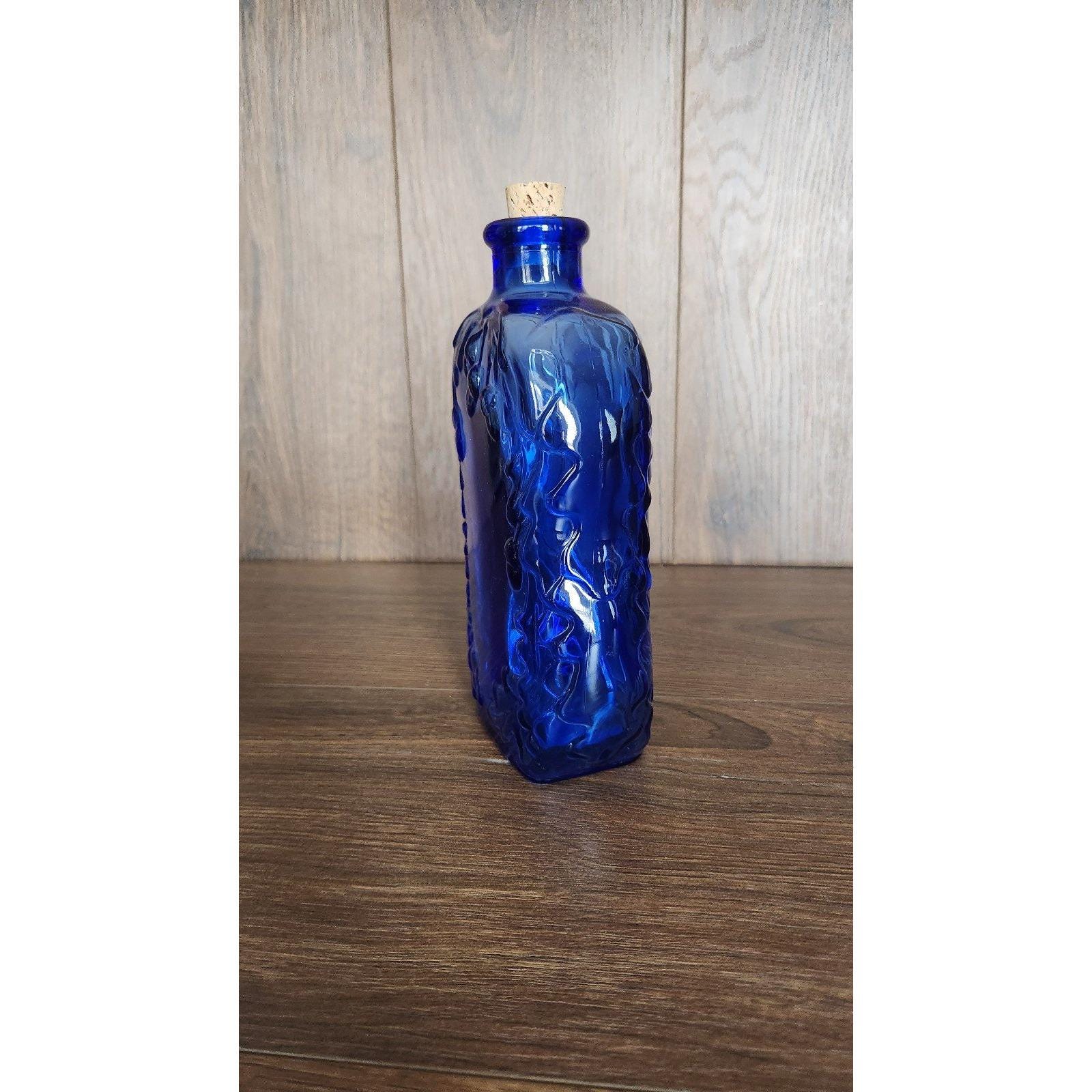 Vintage Libbey Cobalt Blue Glass Acorn Pattern Bottle Potion Cork Top 8 ...