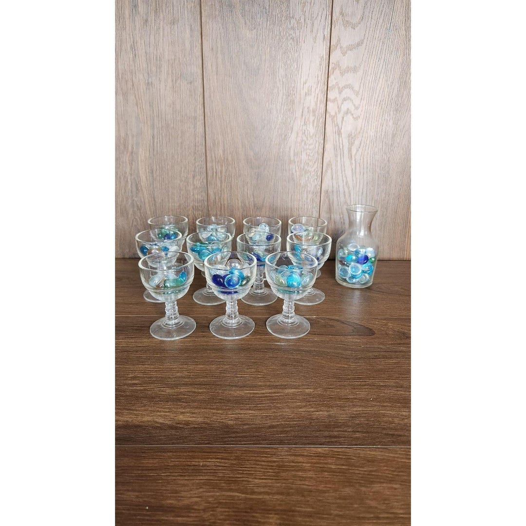 Vintage 11 Piece Mini Margarita Glasses & Mini Vase Marble Decorative ...