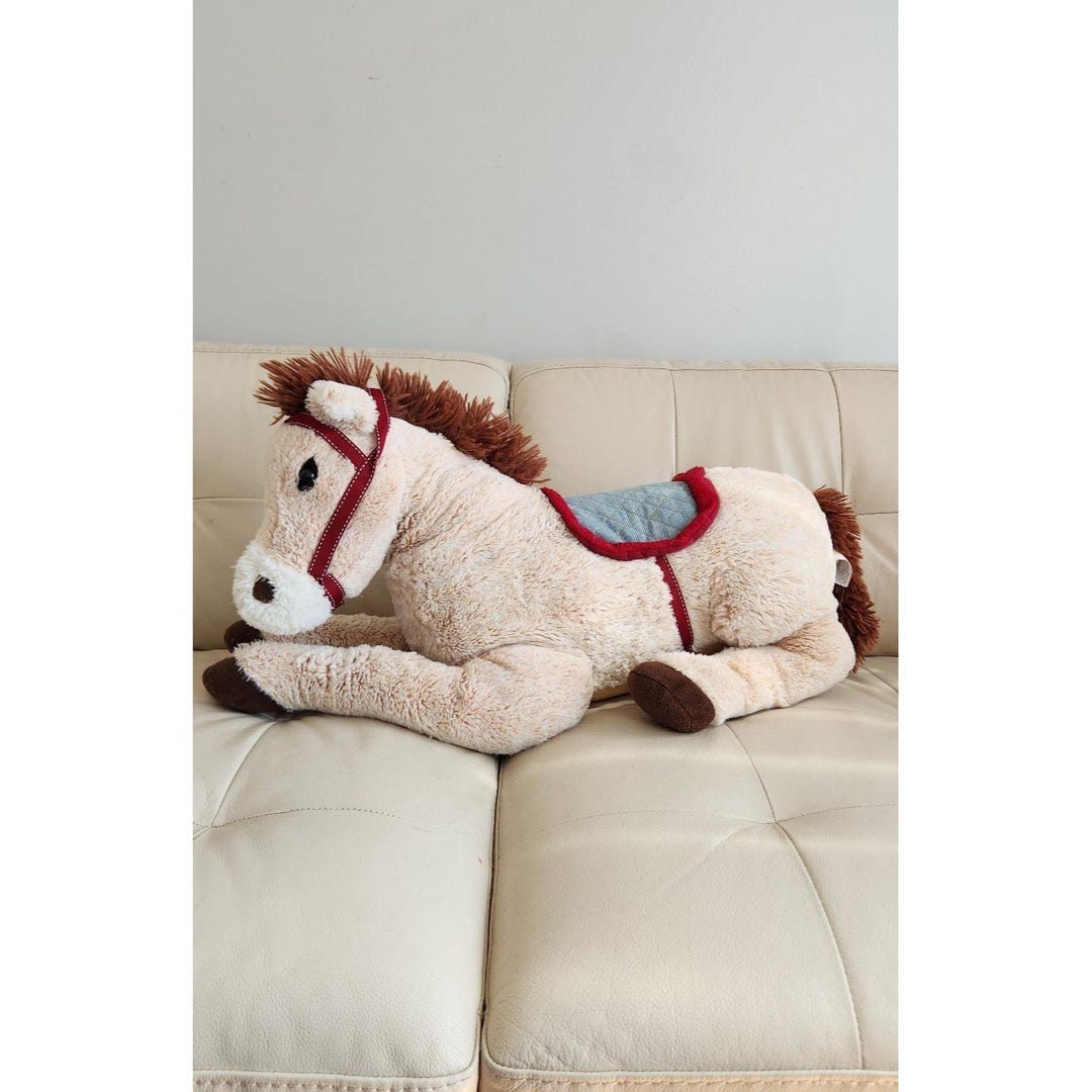 Jumbo Horse Show Pony Stuffed Plush Toy Brown & Cream/ Red and Denim ...