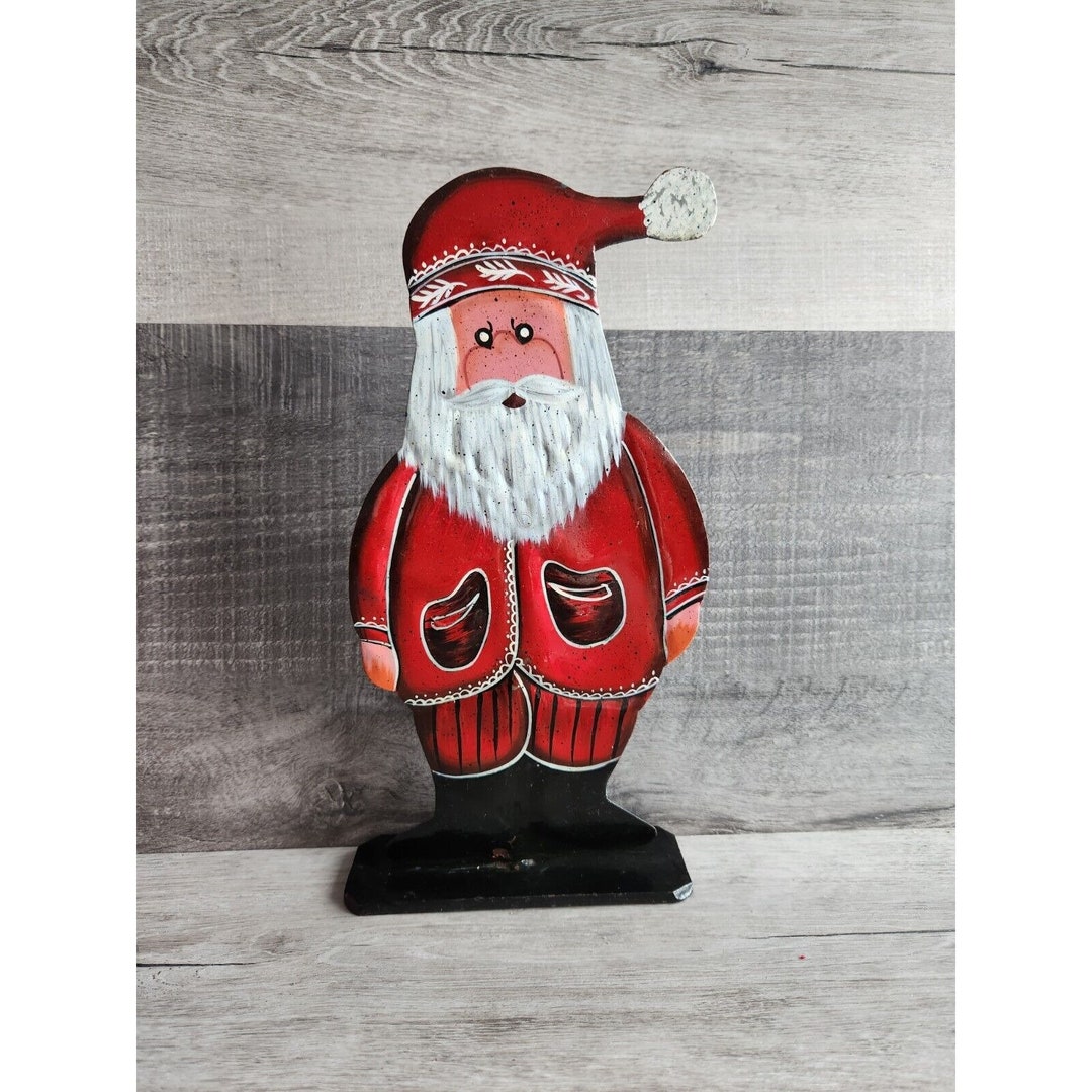 Hand Painted Metal Santa Standing Figurine 11.5" Christmas Decoration ...