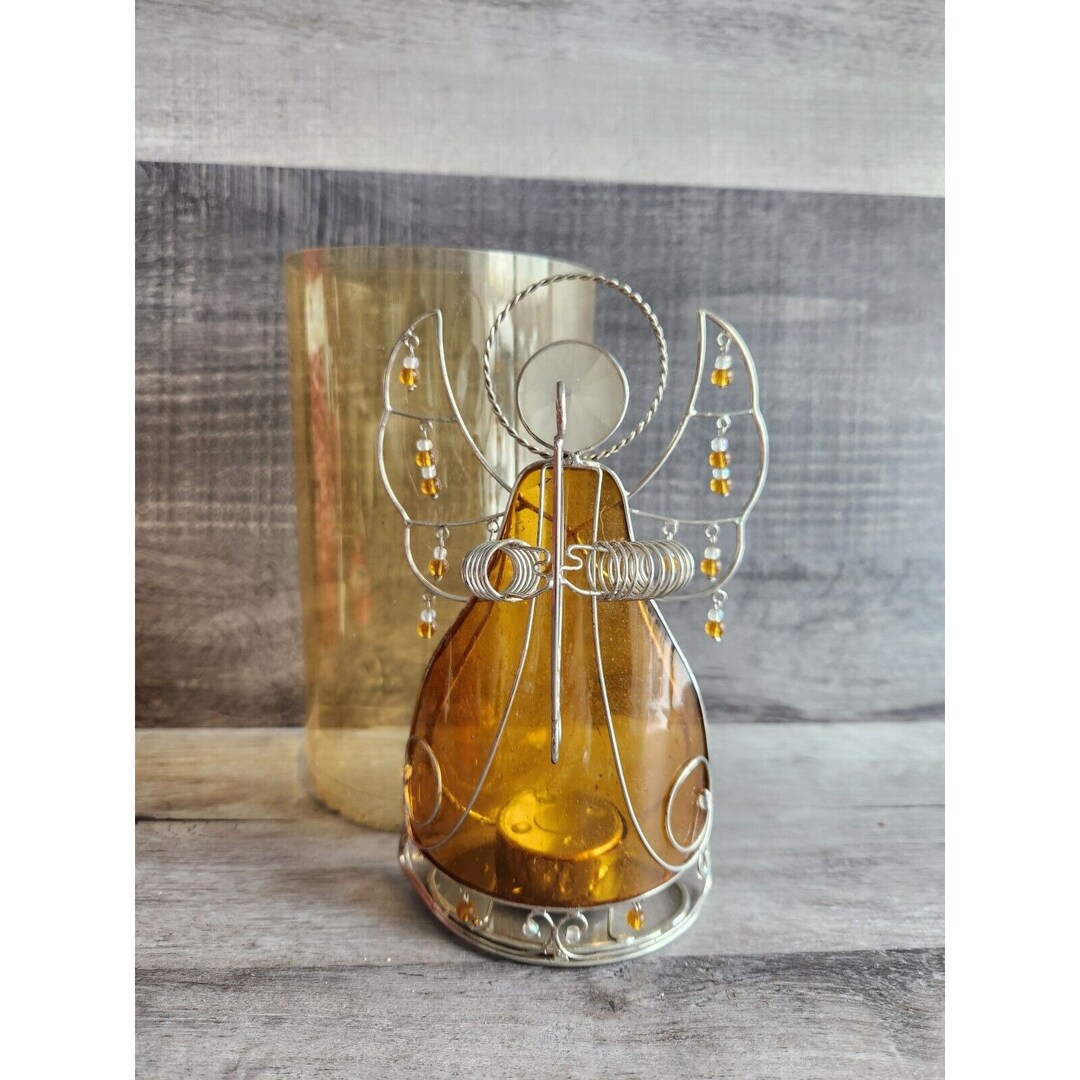 Vintage Stained Handblown Glass Angel Harp Candle Holder Amber Gold - Etsy