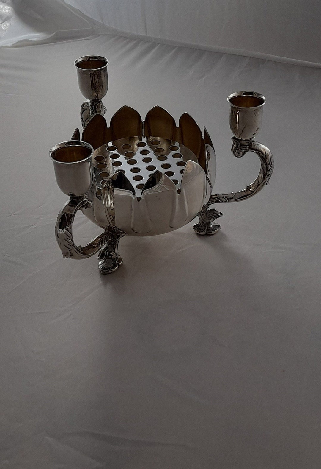 Viners Vintage Candle Holder and Lotus Rose Bowl. Silver Plated ...