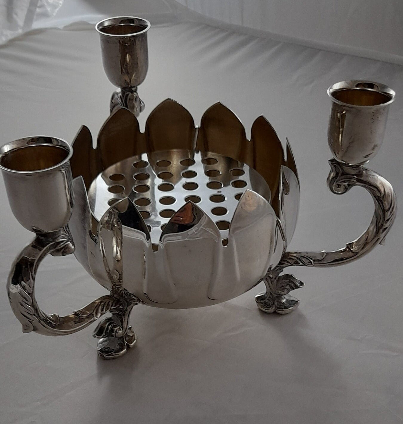 Viners Vintage Candle Holder and Lotus Rose Bowl. Silver Plated ...