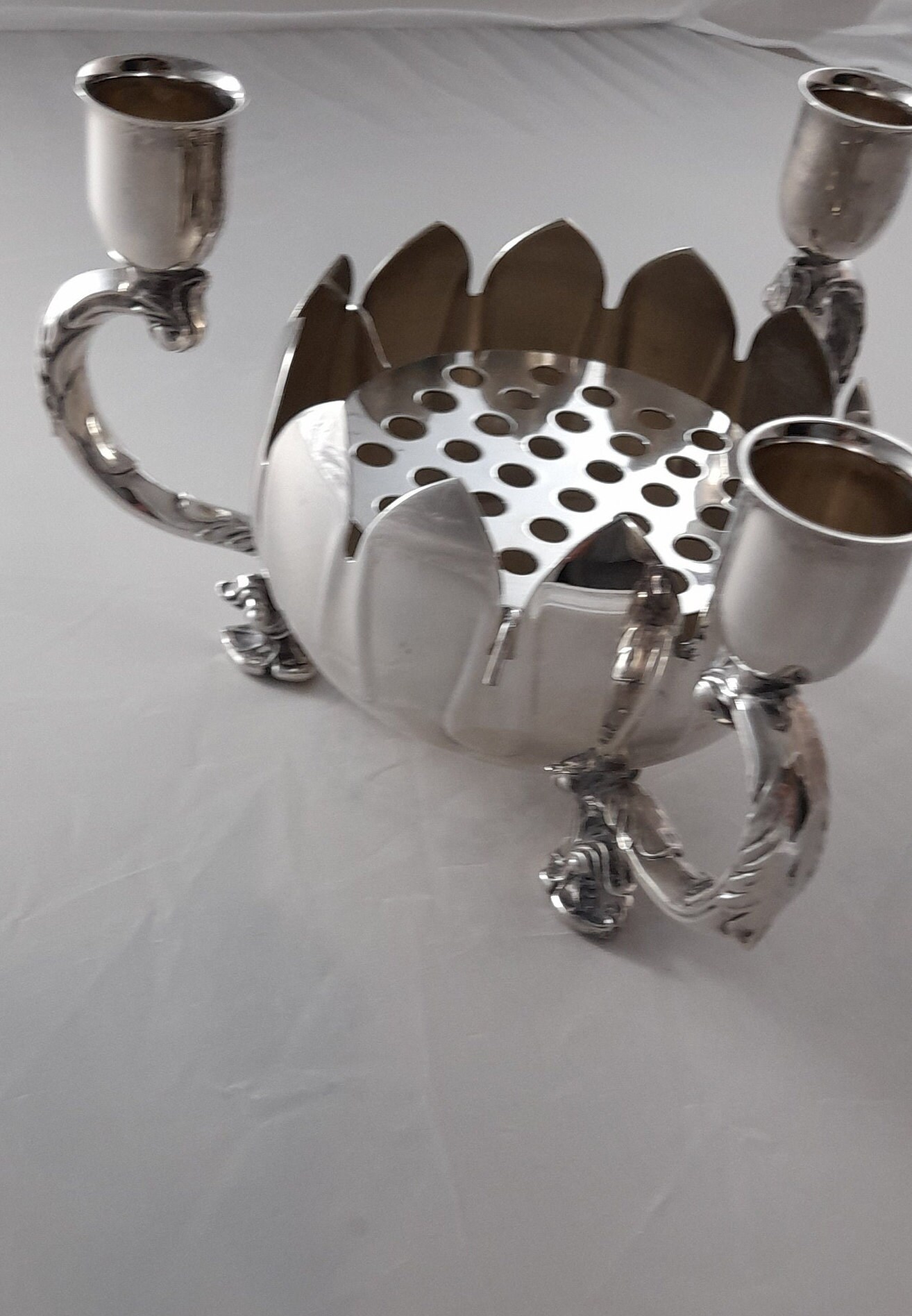 Viners Vintage Candle Holder and Lotus Rose Bowl. Silver Plated ...