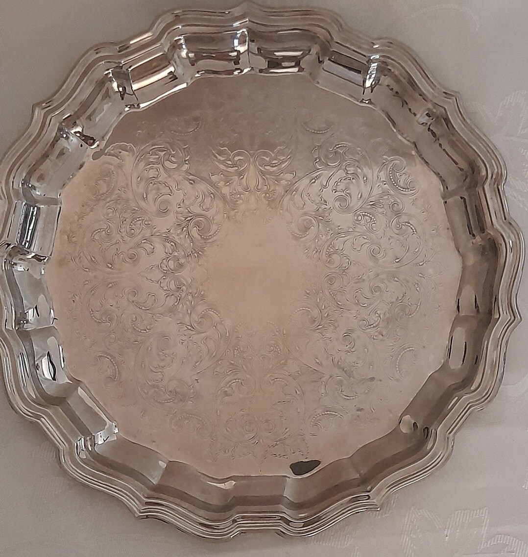 Vintage 'ranleigh' 31 Cm Silver Plated Round Scalloped Edge Serving ...