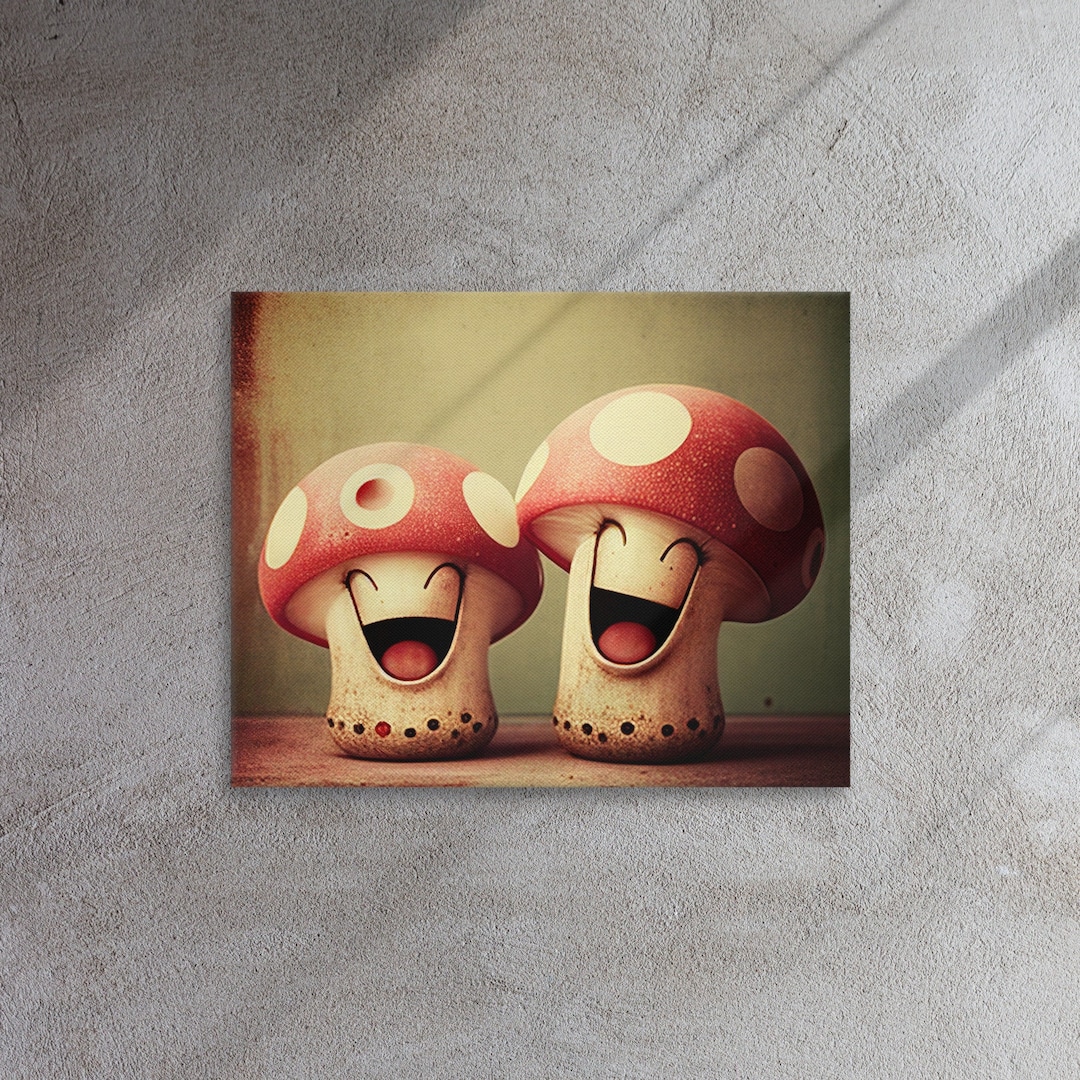 Laughing Mushroom Print: Surreal Cartoon Canvas Art - Etsy