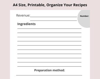 Recipe Book Template Printable, Blank Recipe Page, Cook Book Journal ...