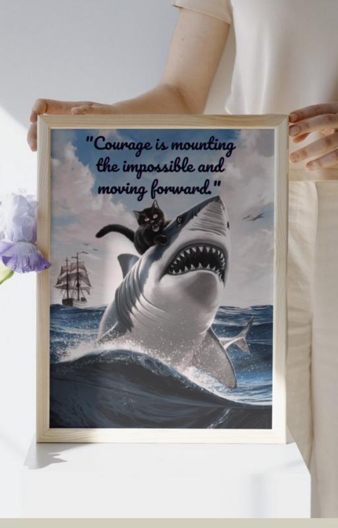 Funny Cat & Shark Poster, Humorous Wall Art, Quirky Decor, Gift for Cat ...