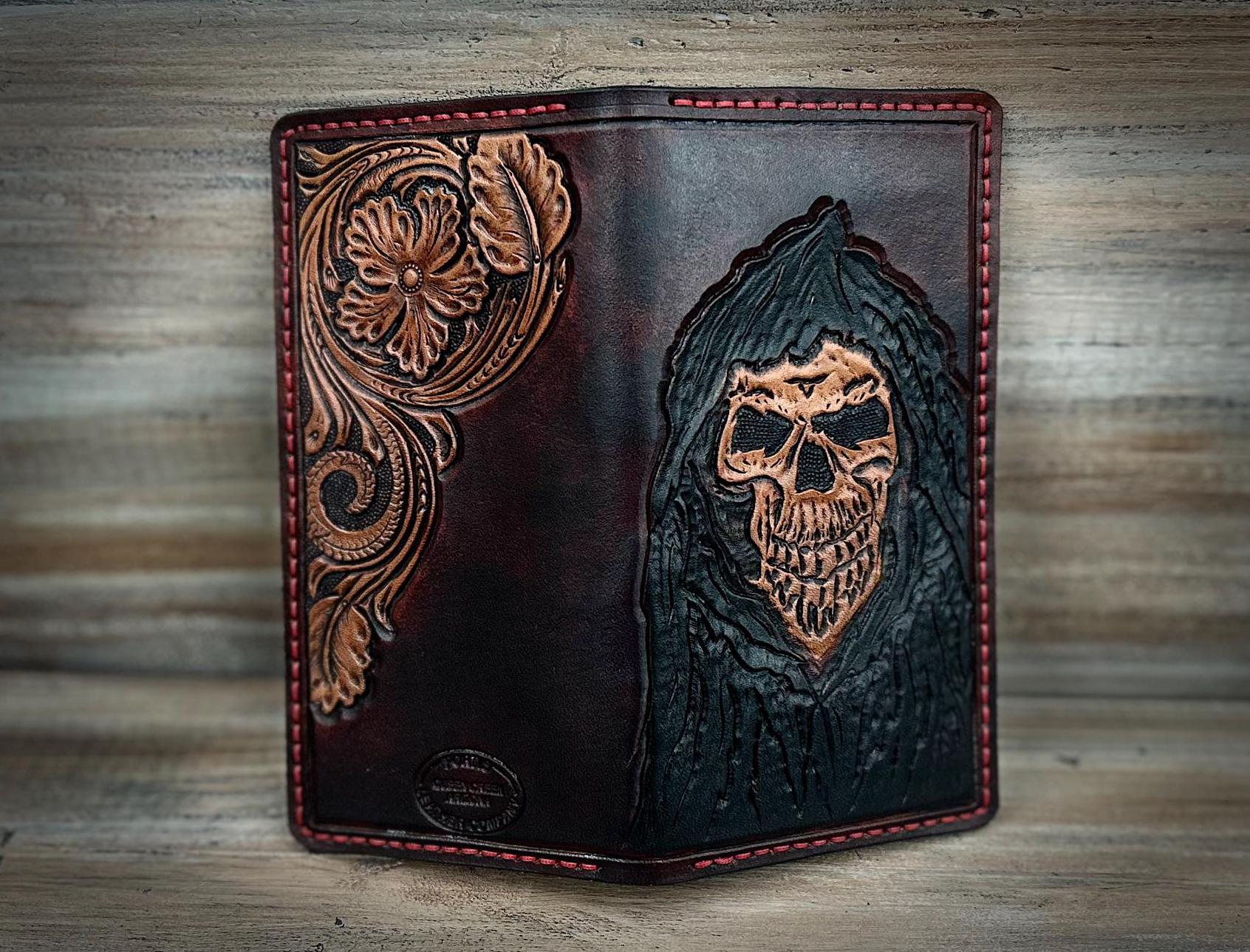 Perfect Gift. Hand Tooled Leather Roper Reaper Wallet. Hermann Oak Full ...