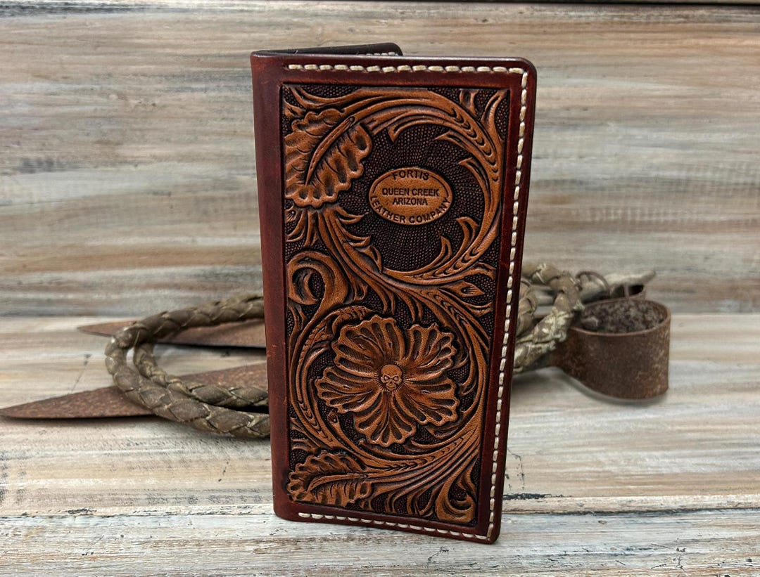 Perfect Gift. Hand Tooled Leather Roper Wallet. Hermann Oak Full Grain ...