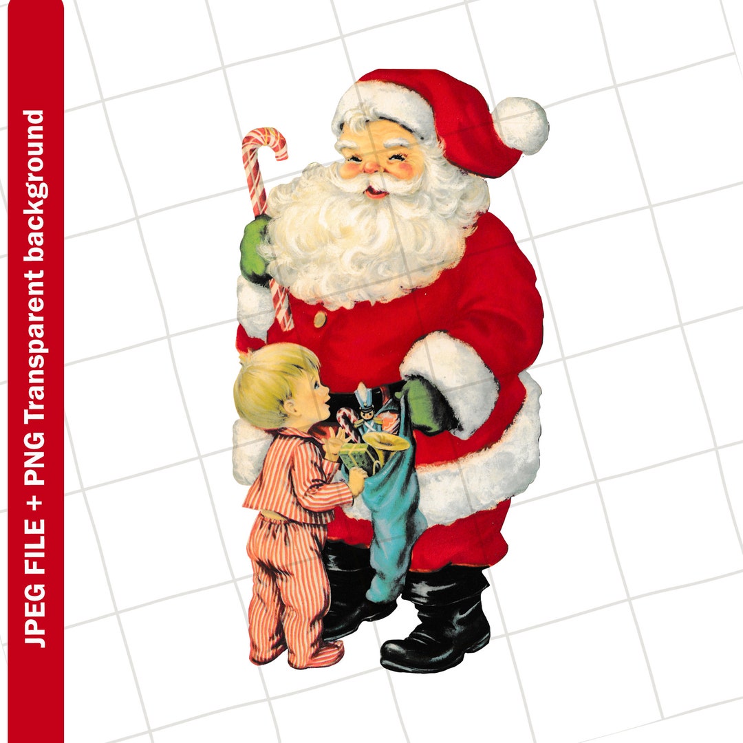 Vintage Clipart | Red Santa Claus Christmas Boy Stocking | Digital ...